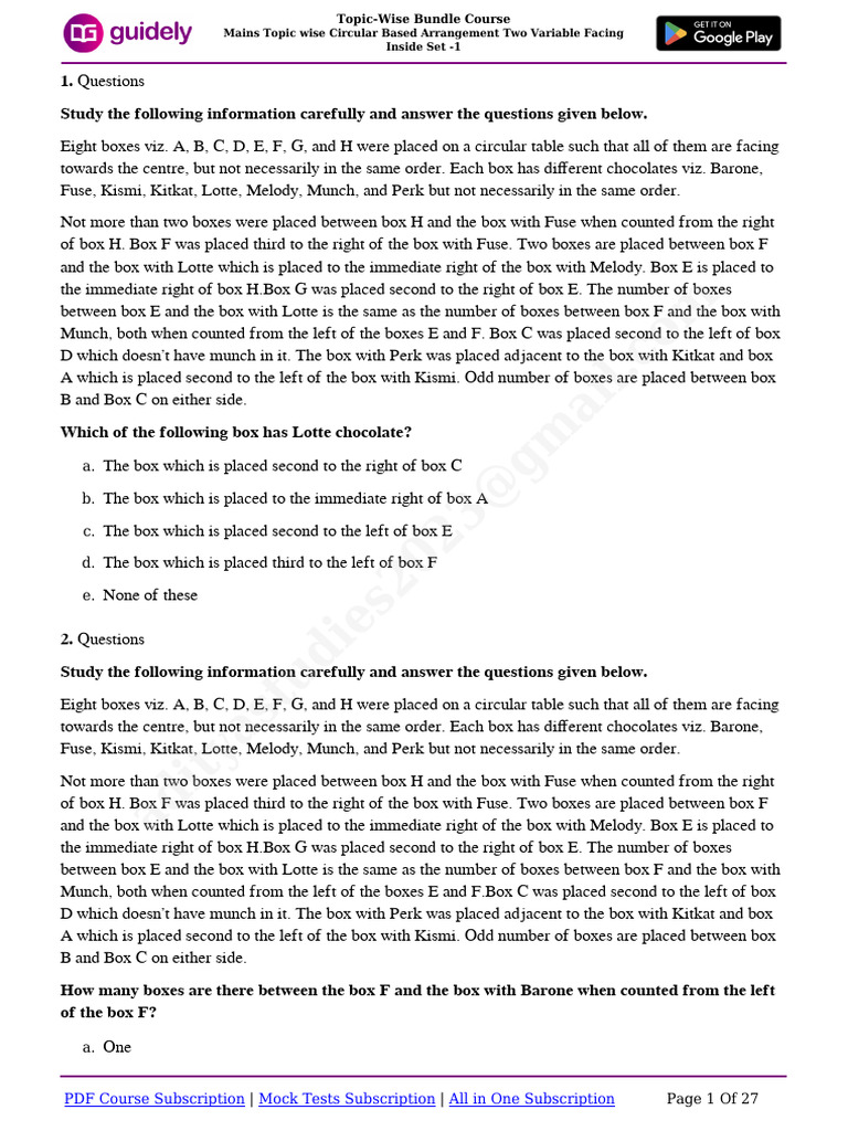 Mains Topic Wise Circular Based Arrangement Two Variable Facing Inside Set - 1 | PDF