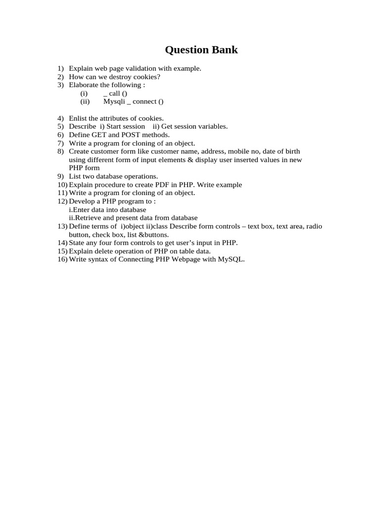 Question Bank PHP II | PDF