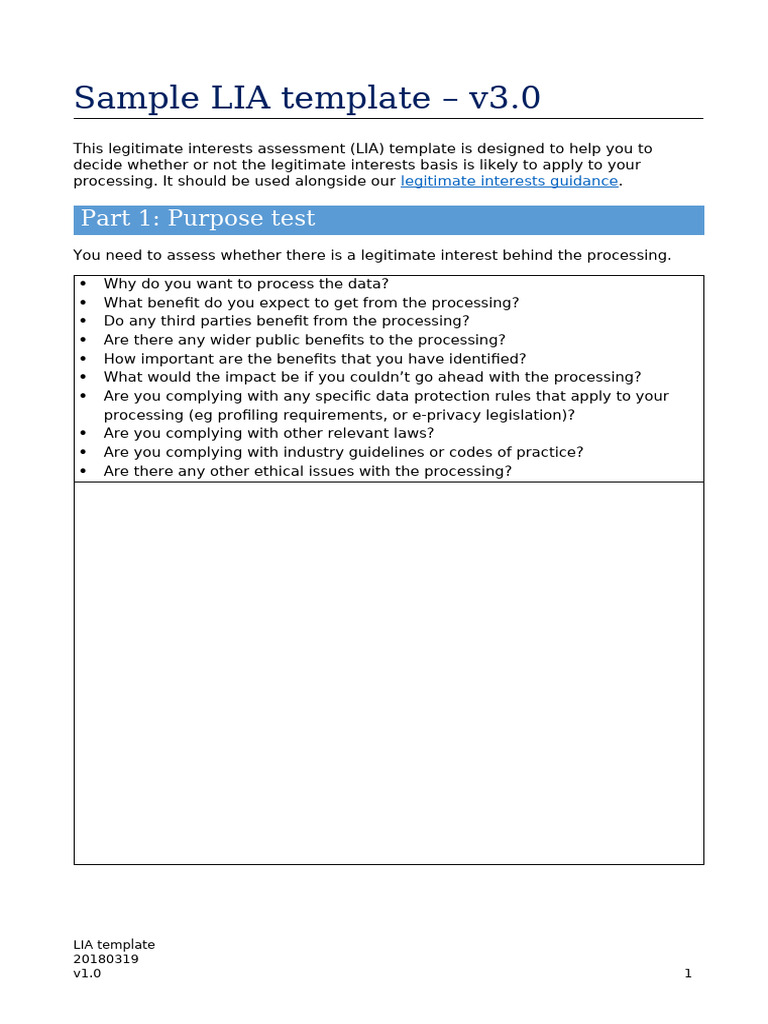 Legitimate Interest Assessment Template | PDF | Justice | Crime & Violence