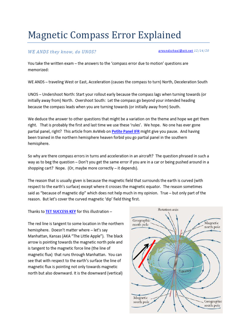 Magnetic Compass Error Explained | PDF | Compass | Force