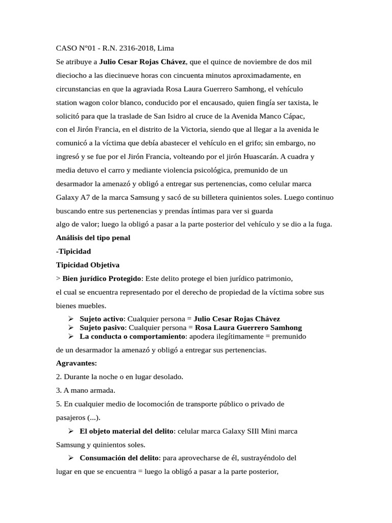 CASO N°01 - R.N. 2316-2018 | PDF | Intención (Derecho Penal) | Crímenes