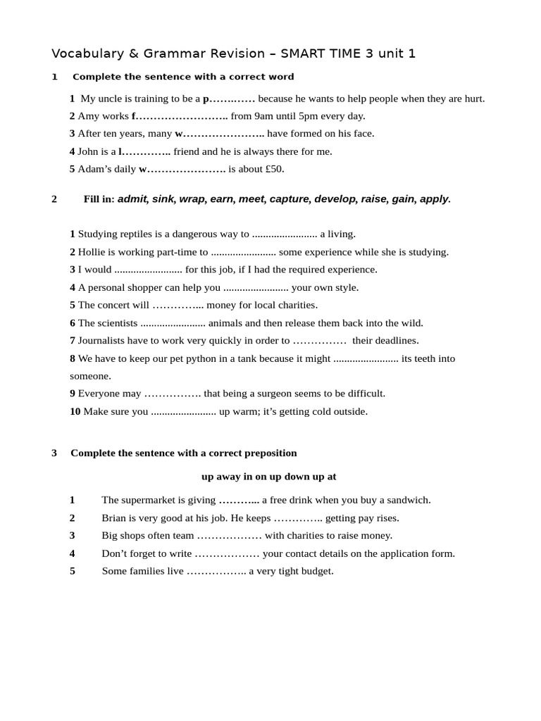 SMART TIME 3 Unit 1 Revision Guide | PDF | Language Mechanics ...