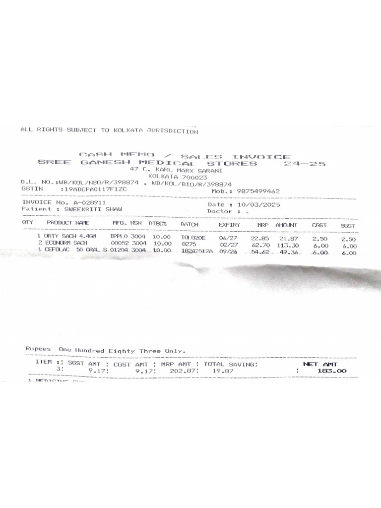 Pharmacy Bill | PDF
