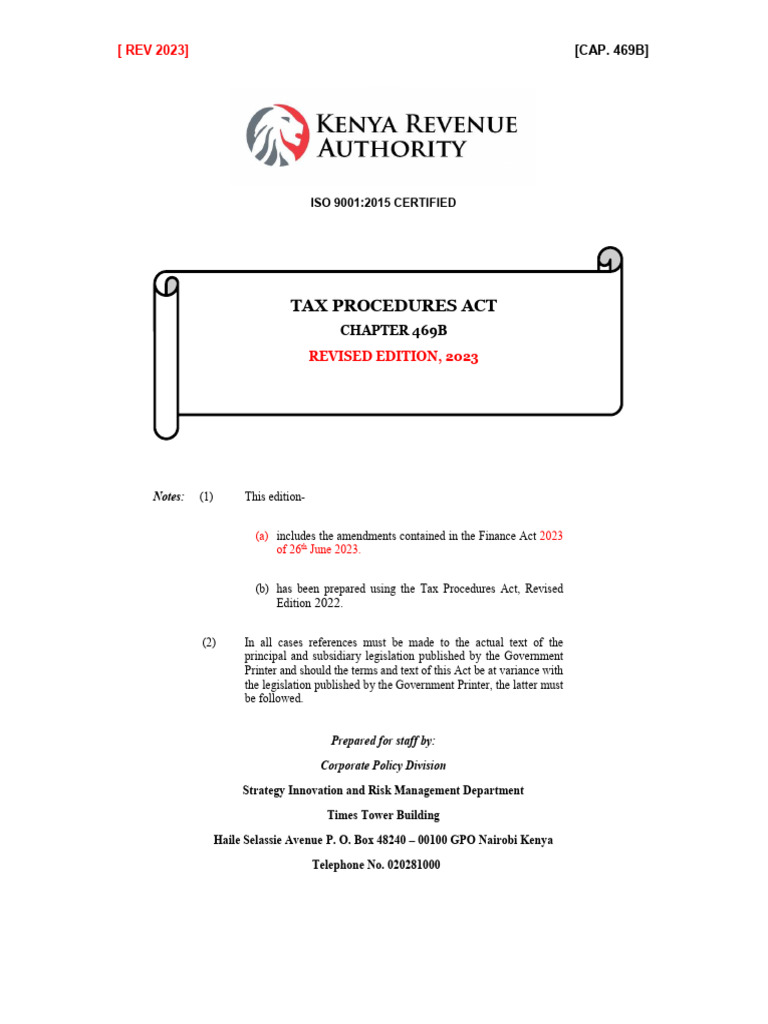 Tax Procedures Act Cap 469B, 2023 (1) | PDF | Taxation In The United ...