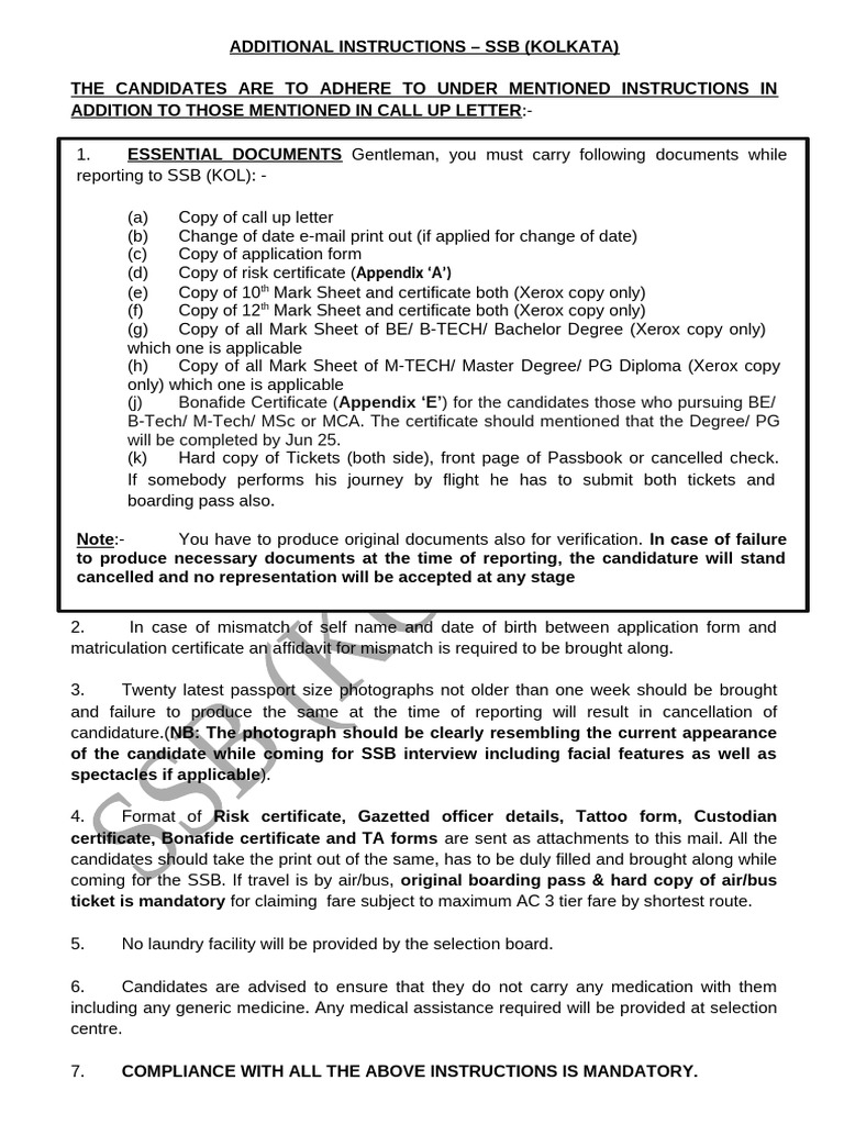 Additional Instructions For SSC It | PDF