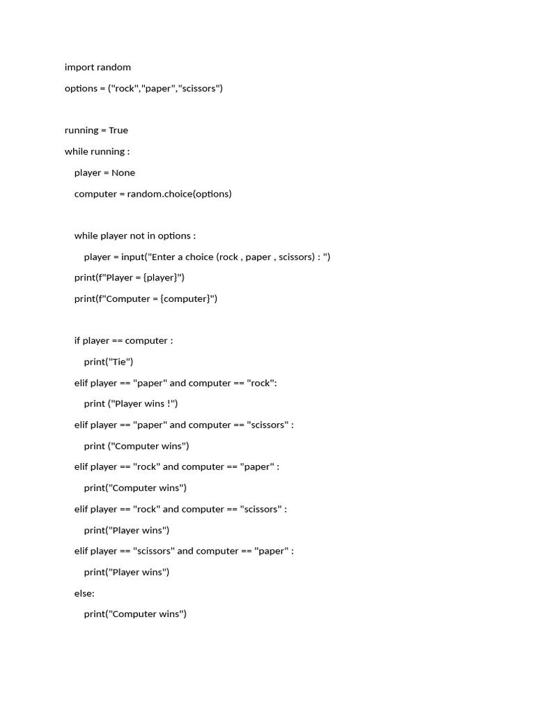 Rock Paper Scissors Program | PDF