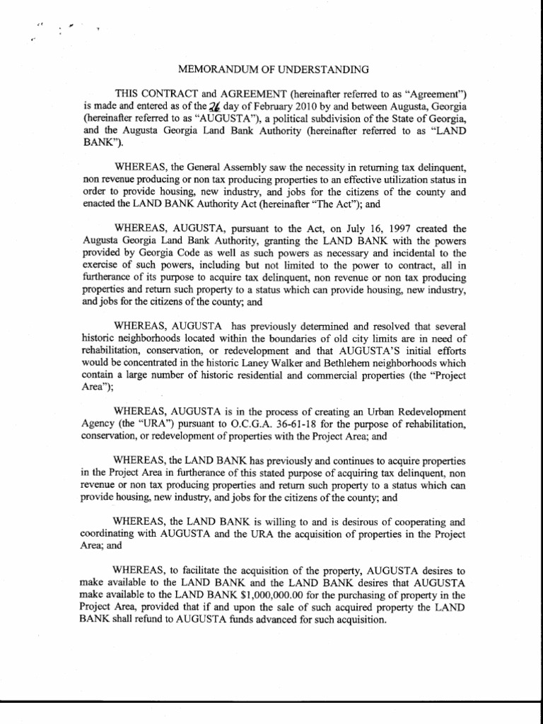 Memorandum of Understanding Land Bank Authority | Securitization ...