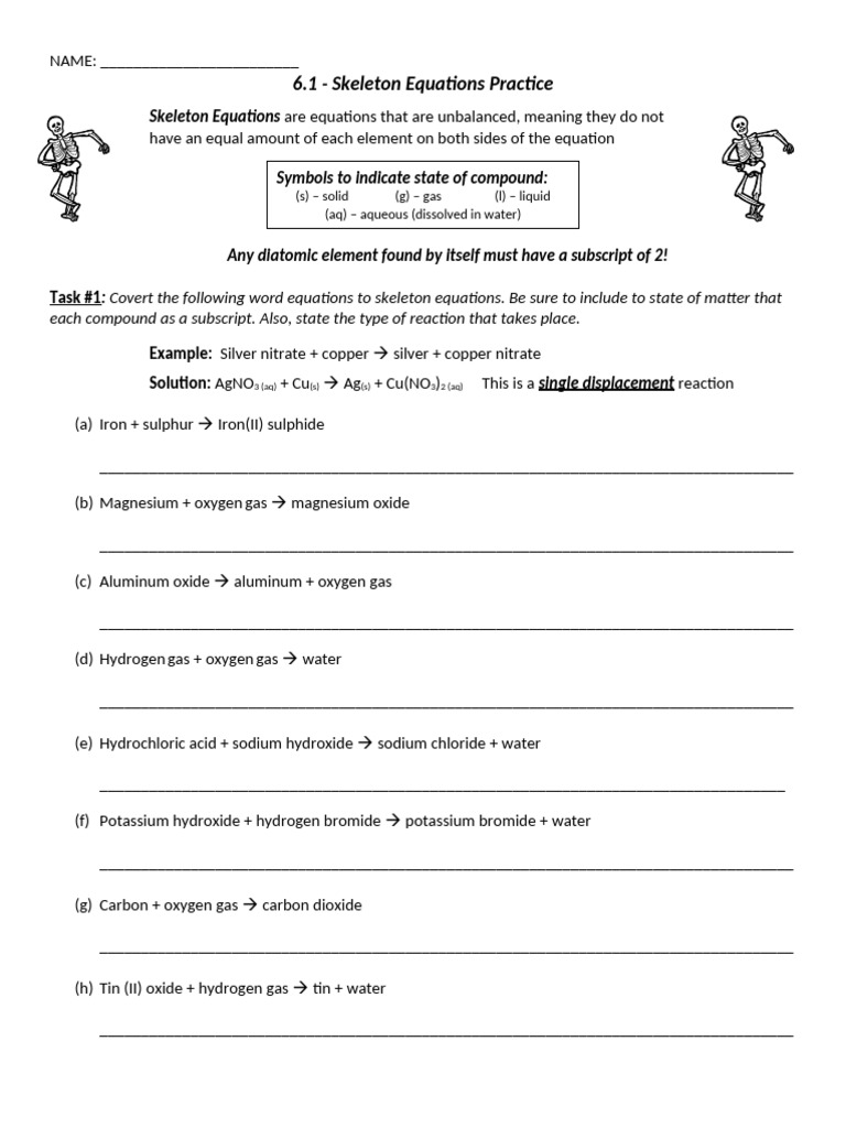 6.1 - Skeleton Equations Practice | PDF