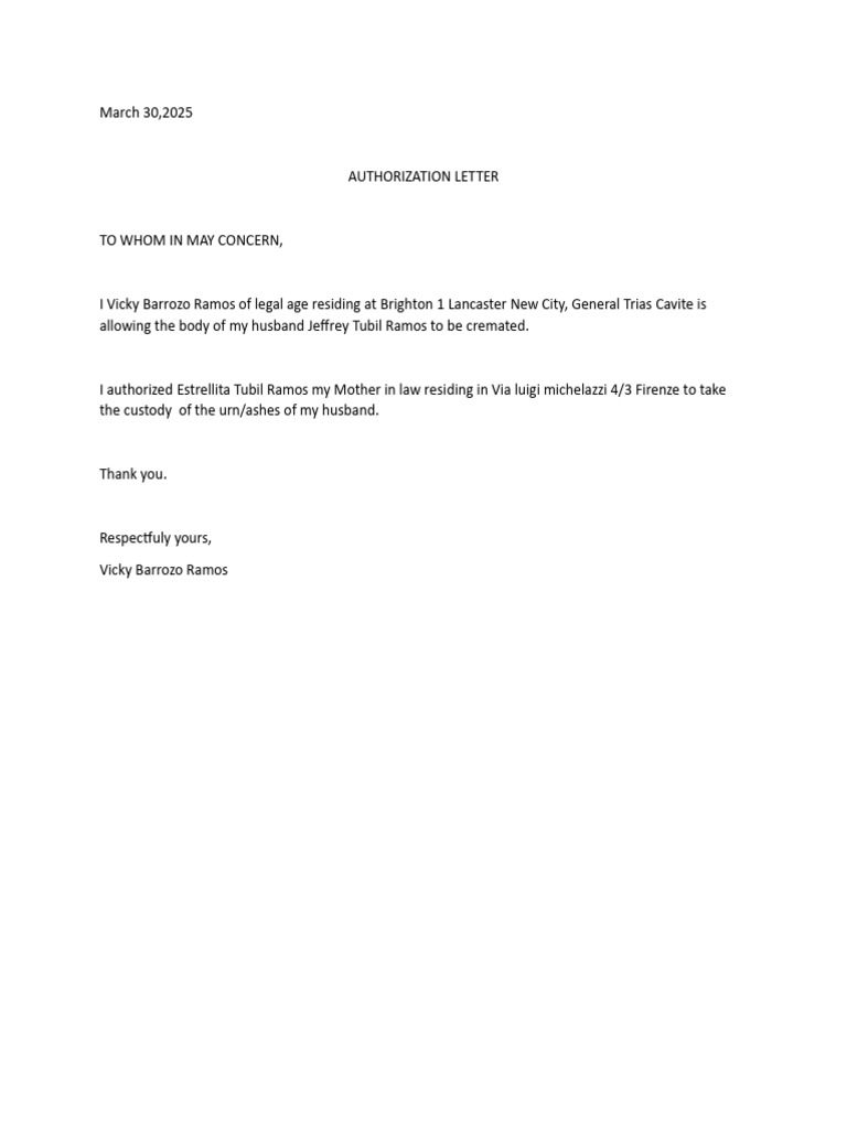 Authorization Letter - Vicky Ramos | PDF
