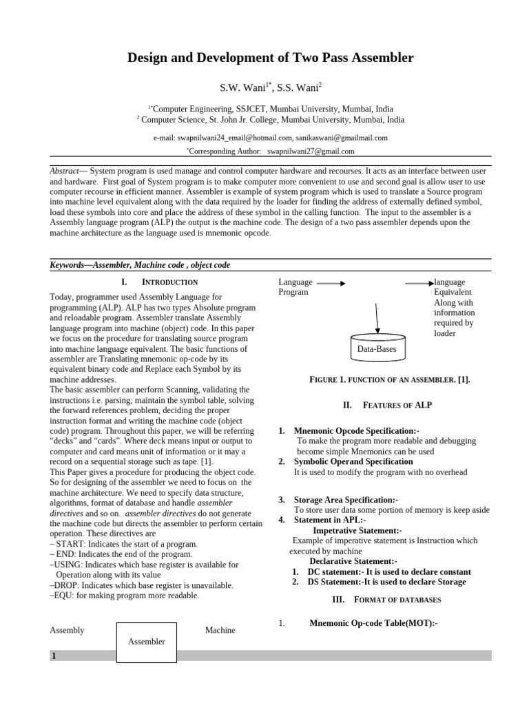Designanddevelopmentoftwopass Assembler | PDF | Assembly Language | Computer Program