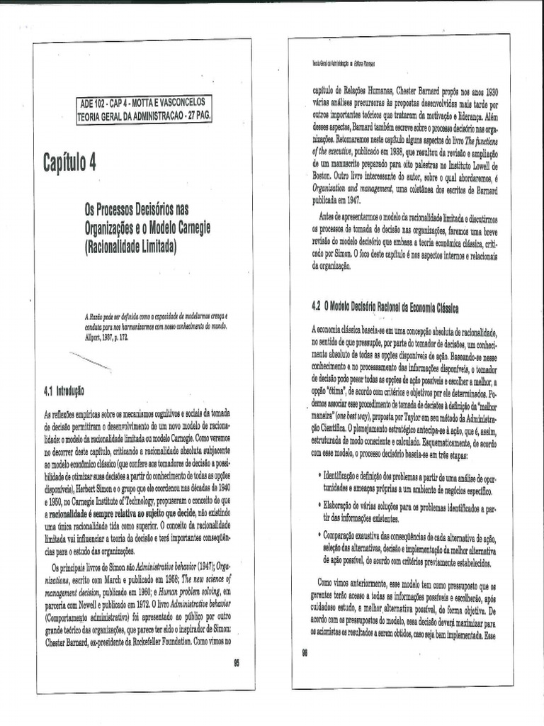 Motta Cap 4 - Processo Decisório - Racionalidade Limitada | PDF