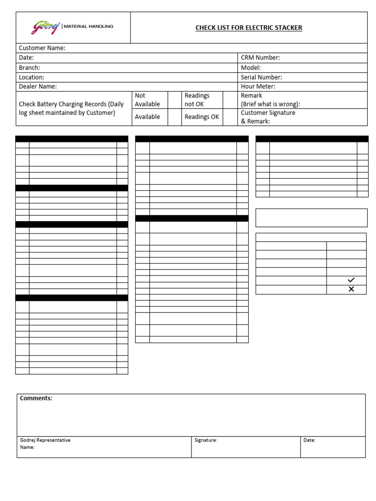 Electric Stacker Battery Inspection Checklist | PDF | Battery Charger ...