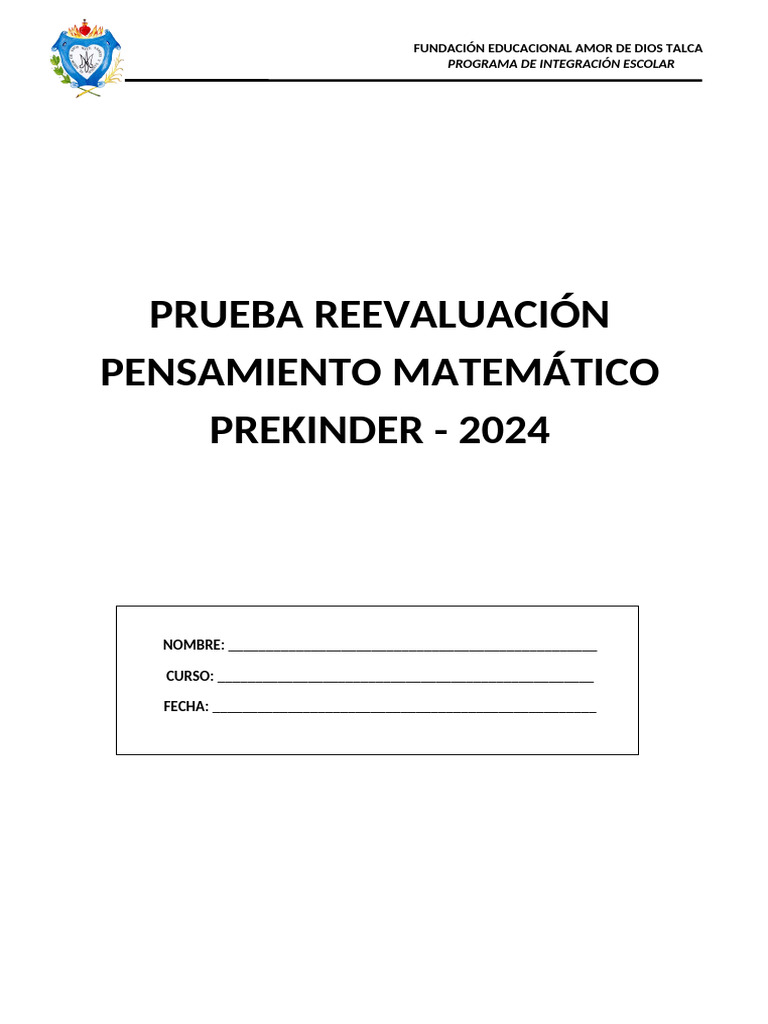 PRUEBA PRE KINDER Pensam.Matematico | PDF