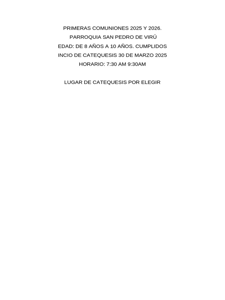 Fechas y Catequesis Comuniones 2025-2026 | PDF