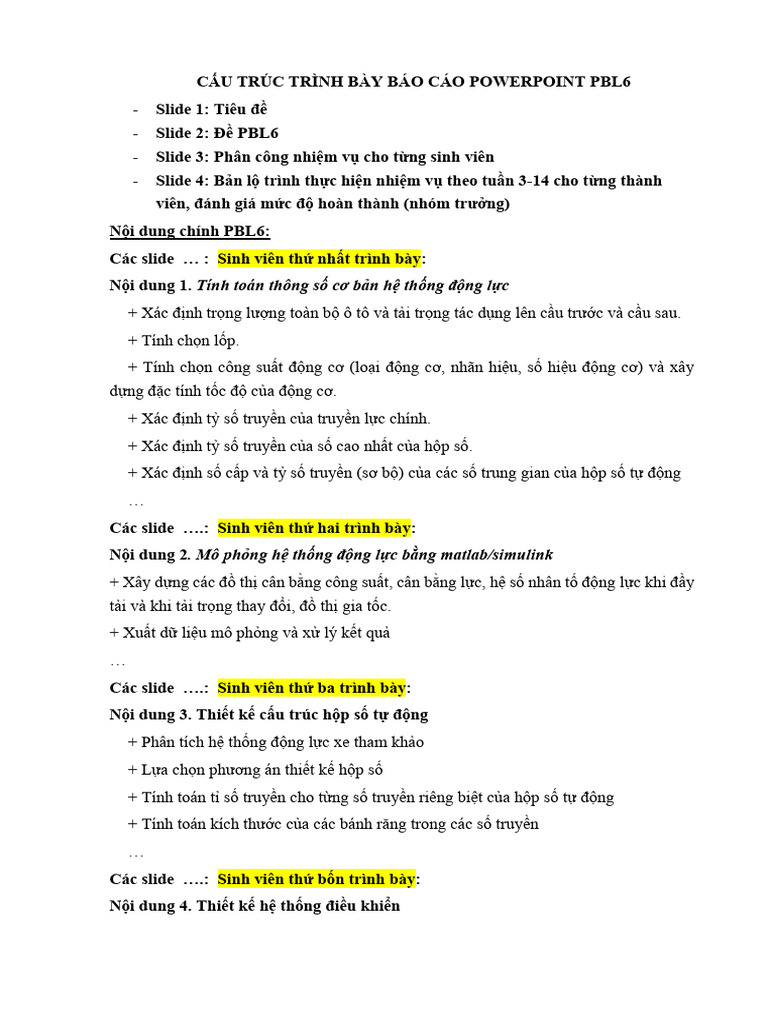 Cấu trúc trình bày báo cáo powerpoint cho từng sinh viên PBL6 | PDF