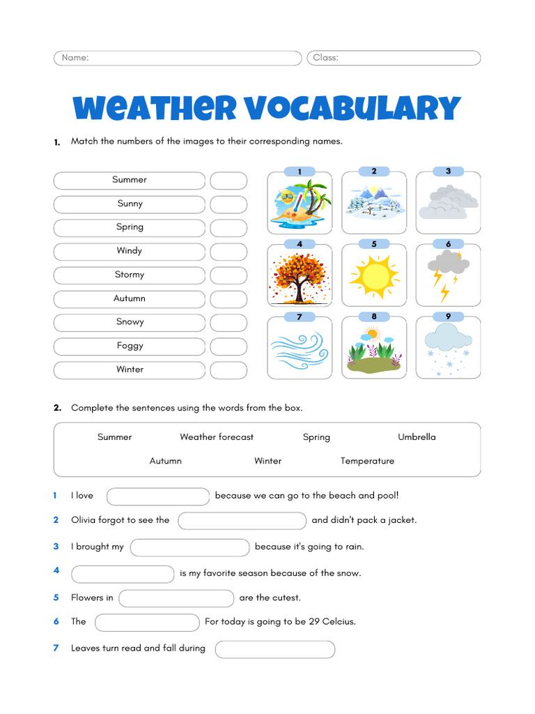 Weather Vocabulary Worksheet in Blue Simple Style - 20250320 - 082505 ...
