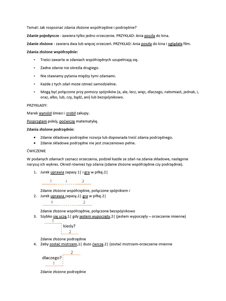 Zdania Zlozone Notatka | PDF