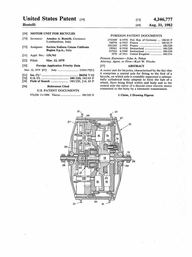 Bicycle Motor Unit Patent Overview | PDF | Electric Motor | Gear