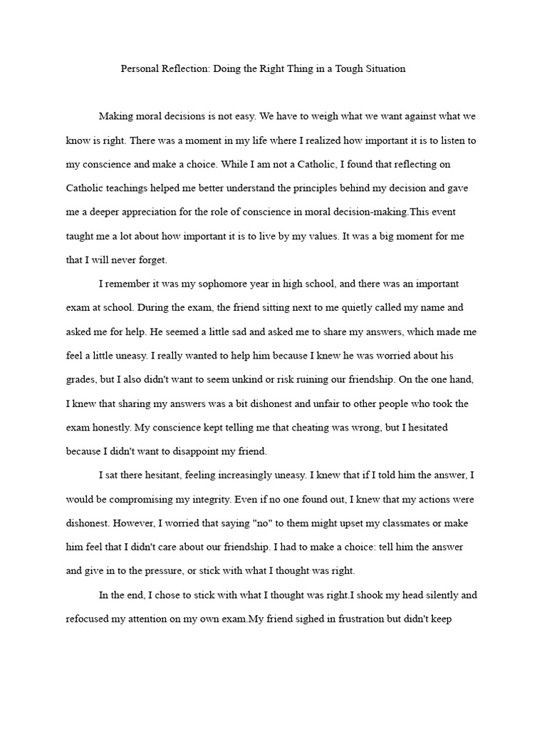 Personal Reflection - Doing The Right Thing in A Tough Situation | PDF ...