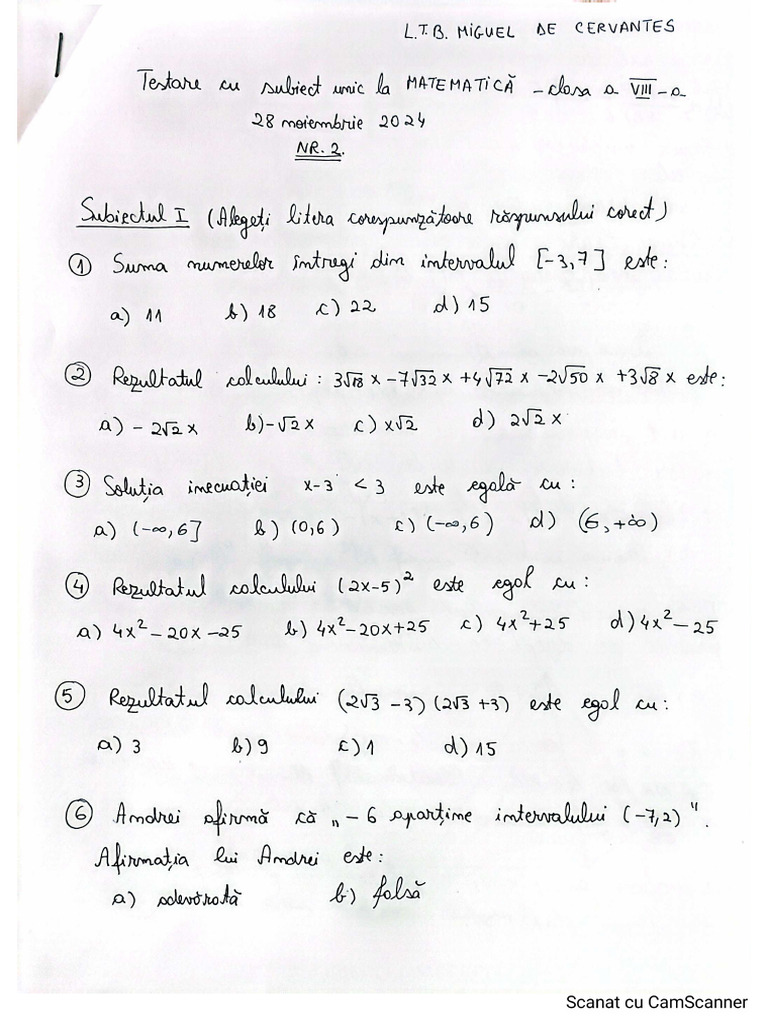 NR 2 Clasa A8a Test Unic | PDF