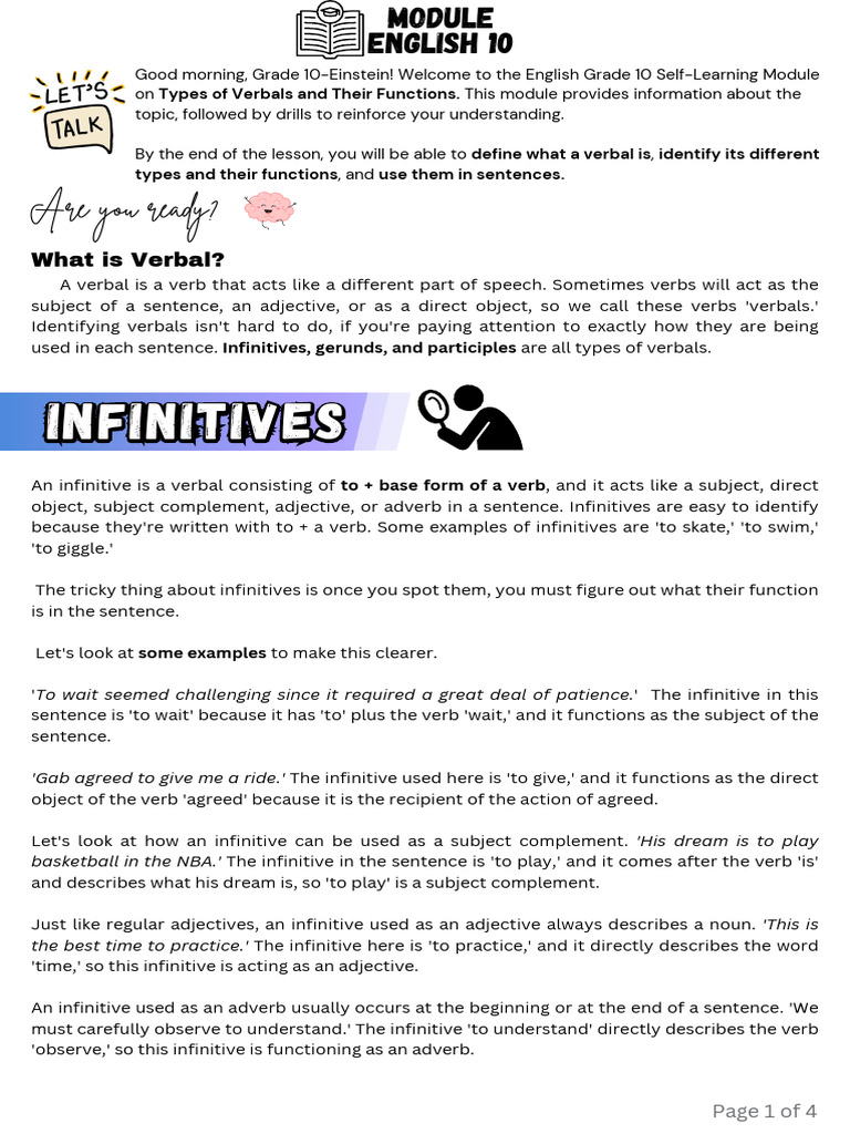 Understanding Verbals: Types & Uses | PDF | Verb | Adjective