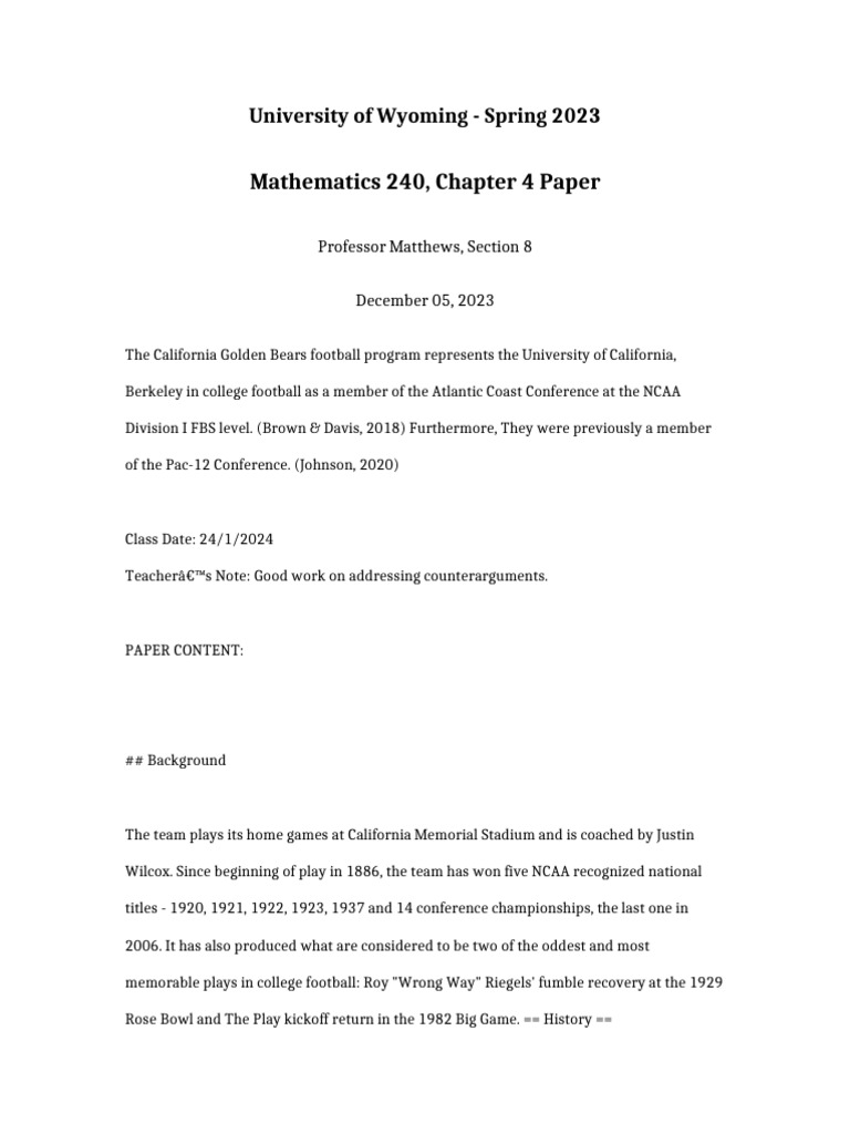 Mathematics 240 Chapter 4 Paper | PDF | Ncaa Division I Fbs Football ...