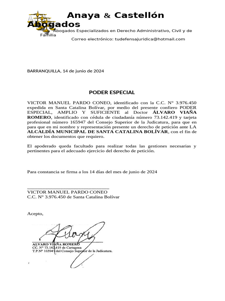 Poder Victor Manuel Pardo Coneo - Peña | PDF