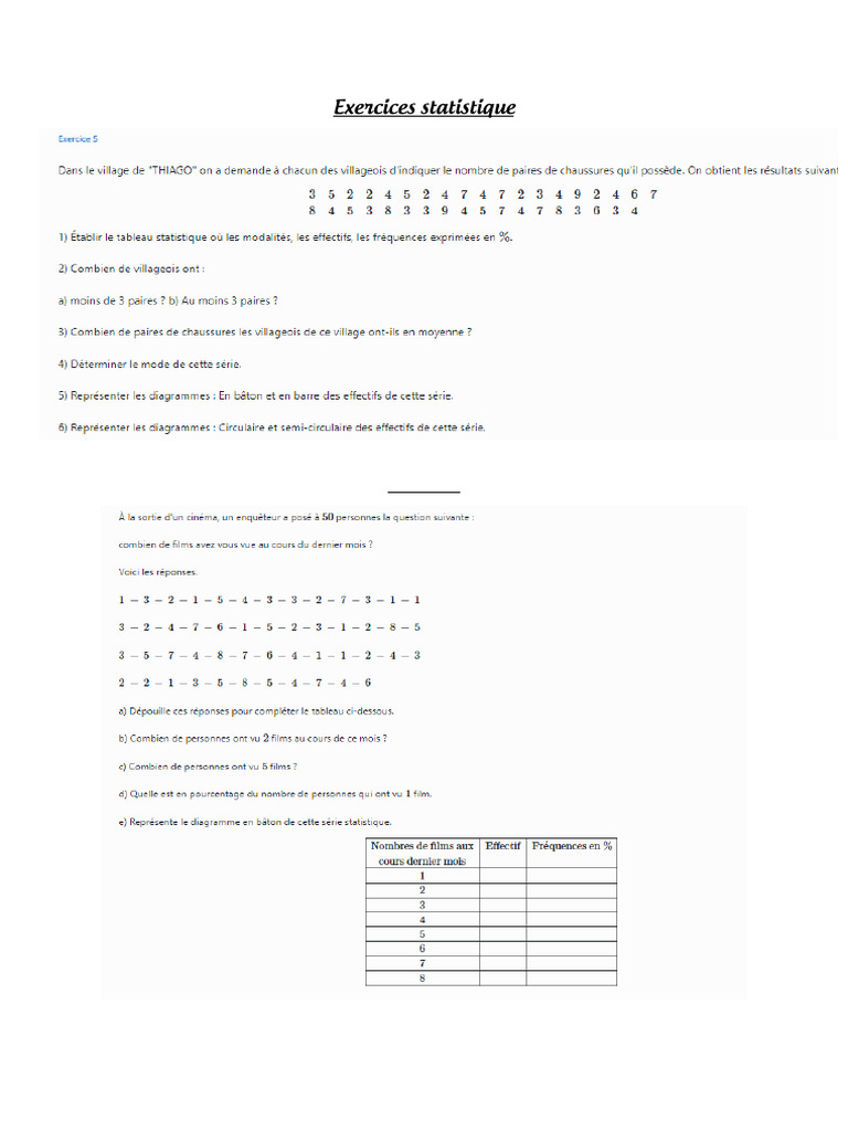 Exercices Statistique Pdf