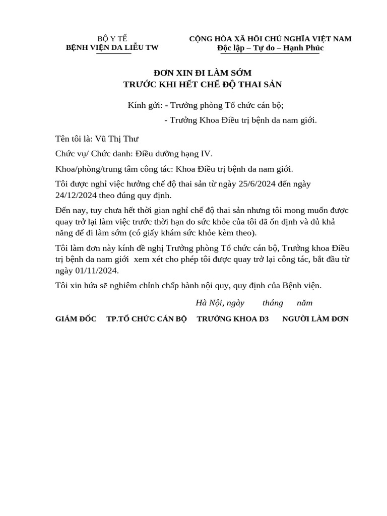 Đơn Xin Đi Làm S M | PDF