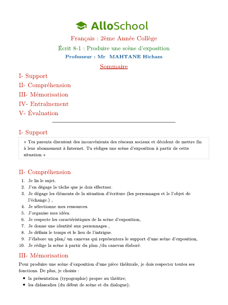 Ecrit 8 1 Produire Une Scene D Exposition 2 | PDF