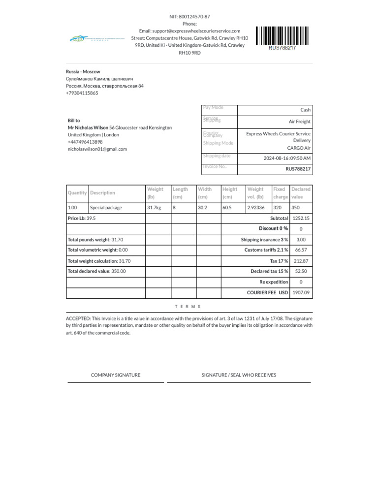 Print Invoice - RUS788217 | PDF