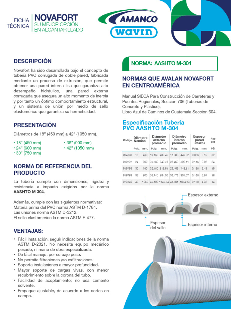 Ficha-T Novafort AASHTO M 304 | PDF | Tubería (transporte de fluidos ...