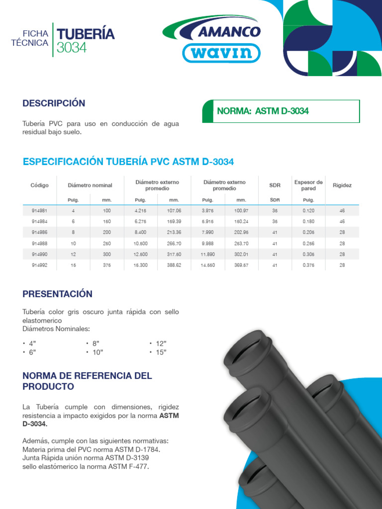 Ficha-T Tuberia 3034 | PDF | Tubería (transporte de fluidos) | Materiales de construcción