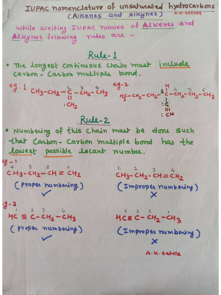 Nomenclature of Unsaturated Hydrocarbons (Alkenes and Alkynes) | PDF