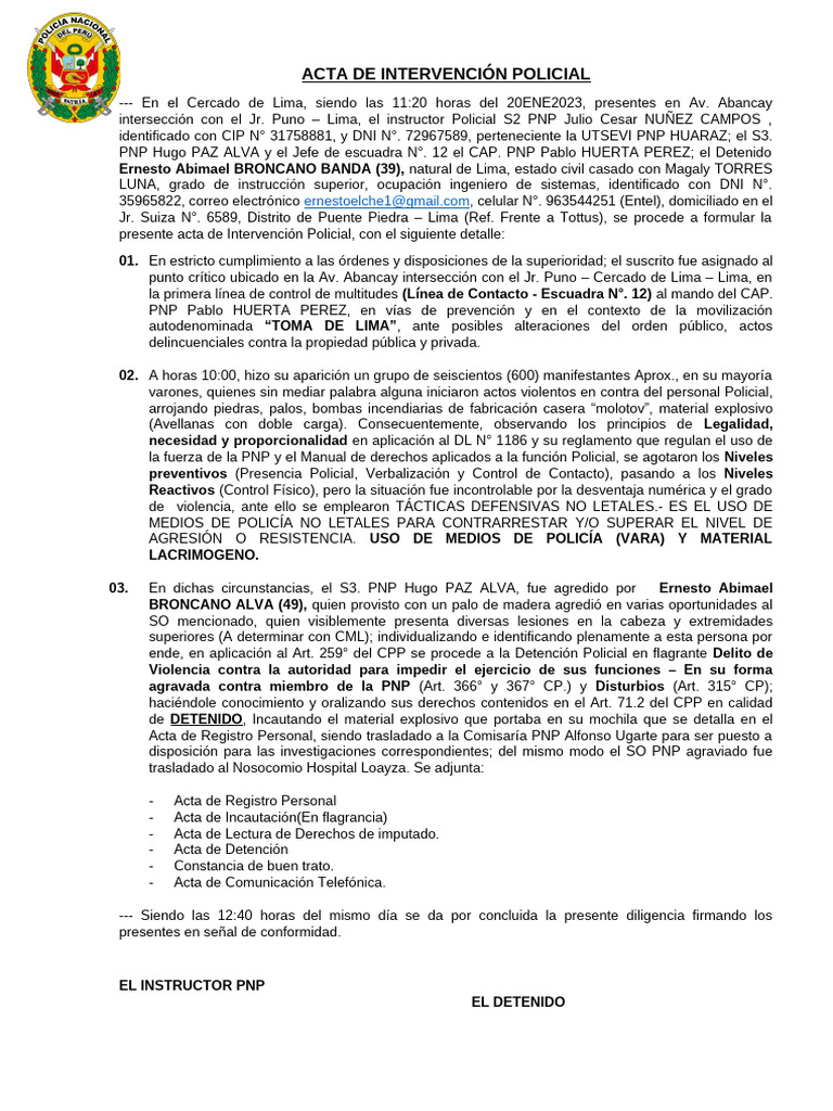 ACTAS PNP FLAGRANCIA DELICTIVA | PDF | Licencia de conducir | Policía