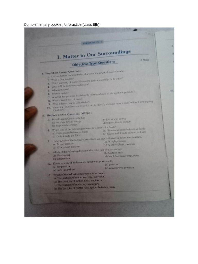 Complementary Booklet For Practice (Class 9th) | PDF