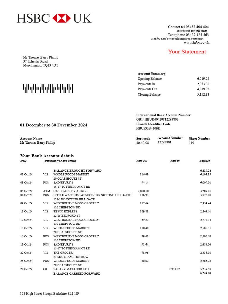 2024 10 30 Statement | PDF | Overdraft | Transaction Account