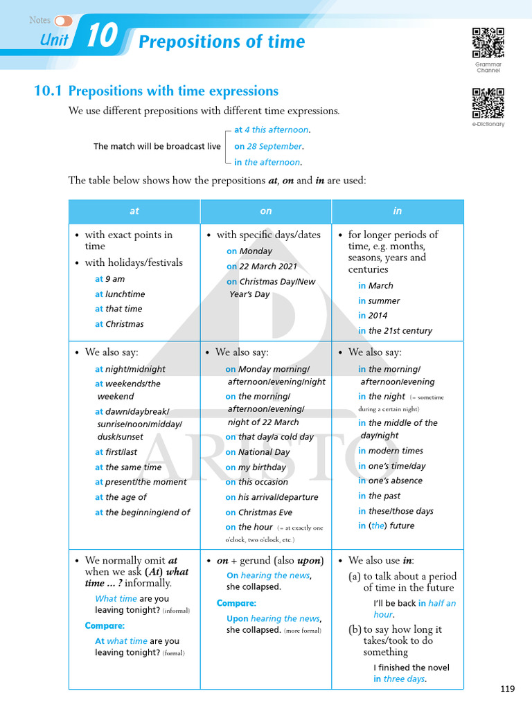 Prepositions for Time Expressions Guide | PDF | Dawn