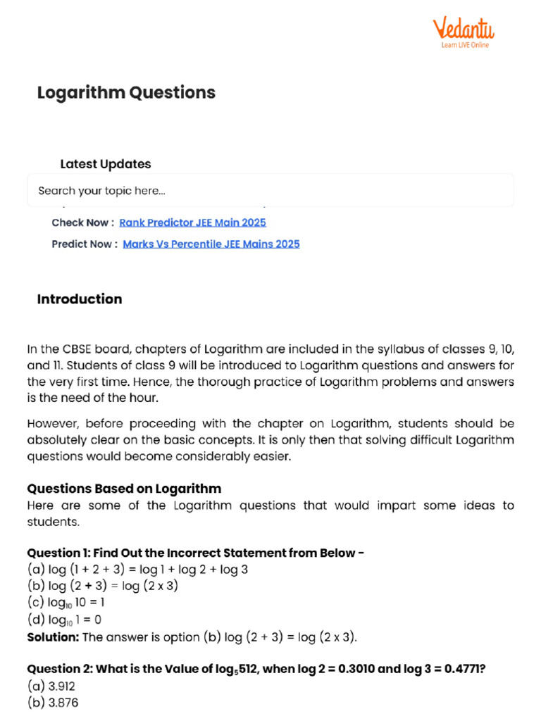 Logarithm Questions | PDF
