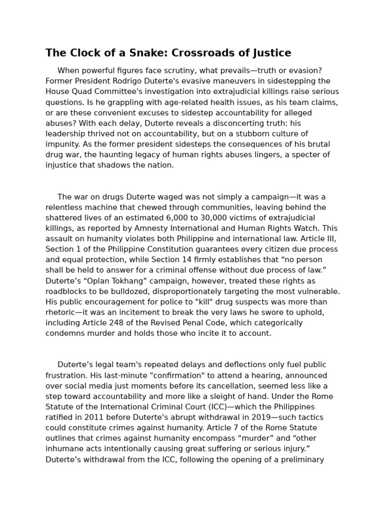 Clock of Snake Crossroads Justice | PDF | Rodrigo Duterte ...