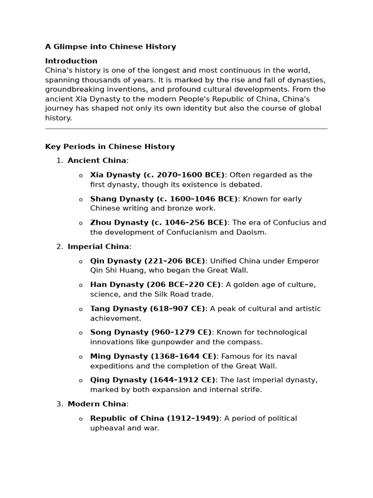 A Glimpse into Chinese History | PDF | History Of China | Chinese Culture