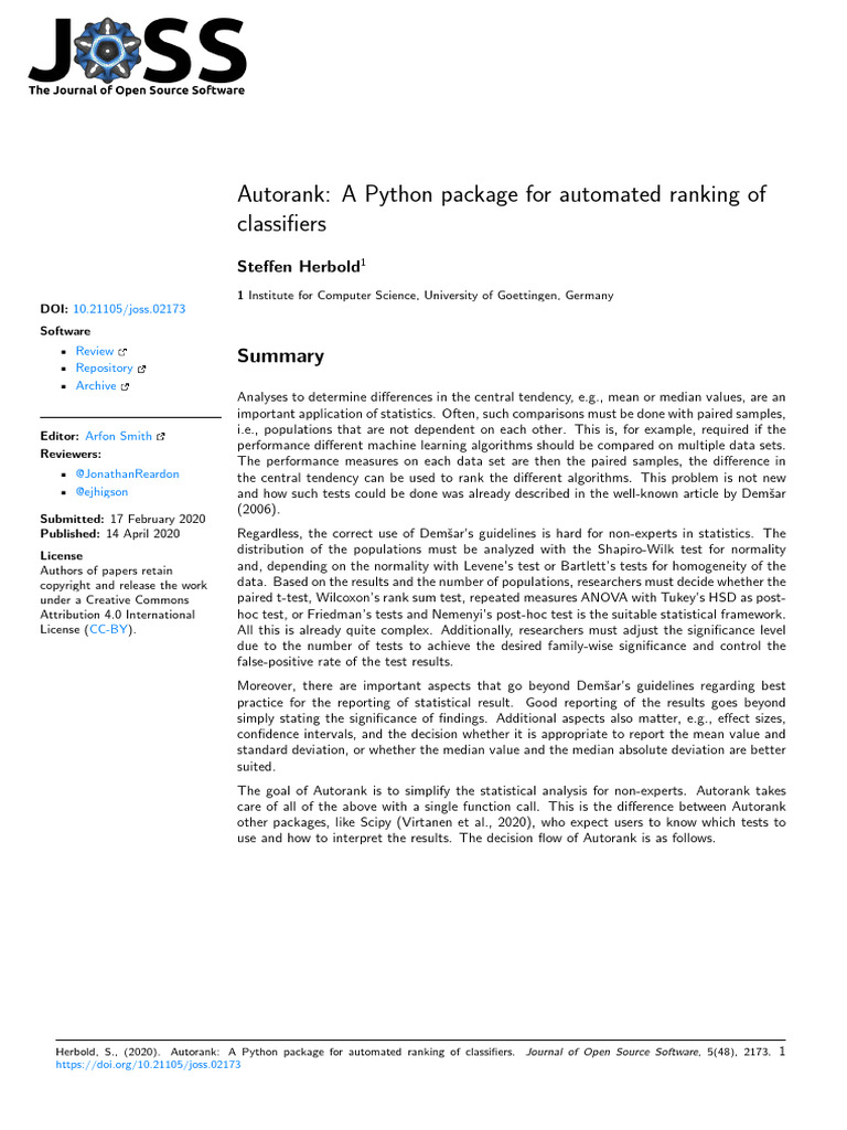 Autorank A Python Package For Automated Ranking of | PDF | Statistics ...