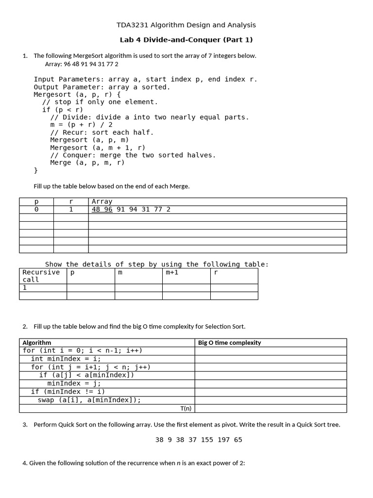 MergeSort and Sorting Algorithms Analysis | PDF | Function (Mathematics) | Mathematical Logic