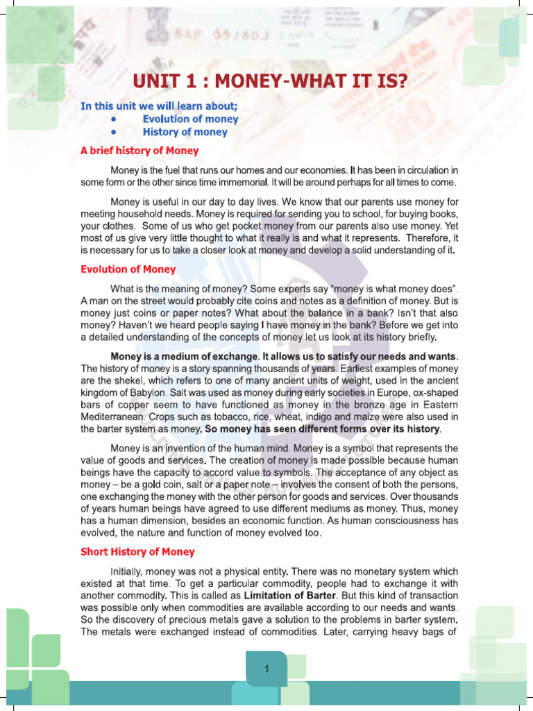Chapter 1 Money Class9 | PDF