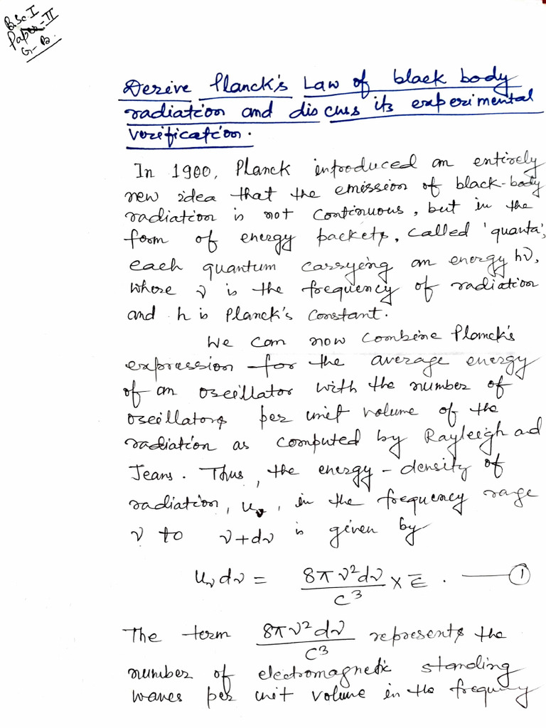 Derive Planck's Law of Radiation For A Black Body | PDF