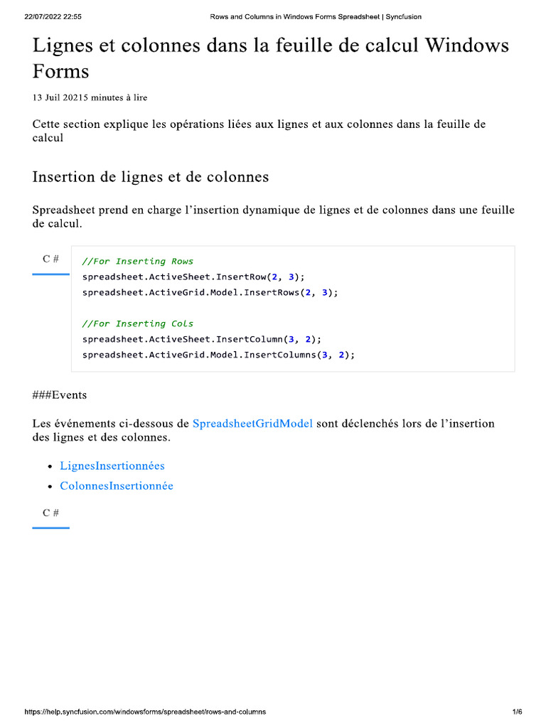 10 Lignes Et Colonnes Dans La Feuille de Calcul Windows Forms | PDF