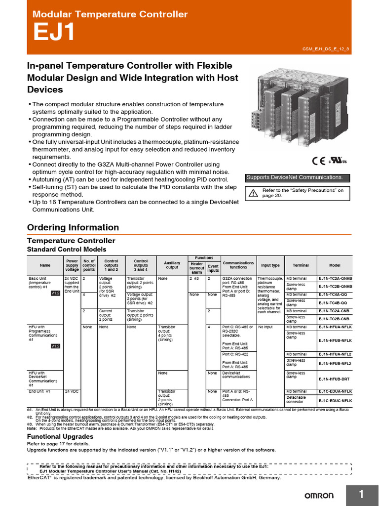 EJ1 Temperature Controller Datasheet EN 201811 H144I-E3-01 | PDF | Thermocouple | Programmable ...