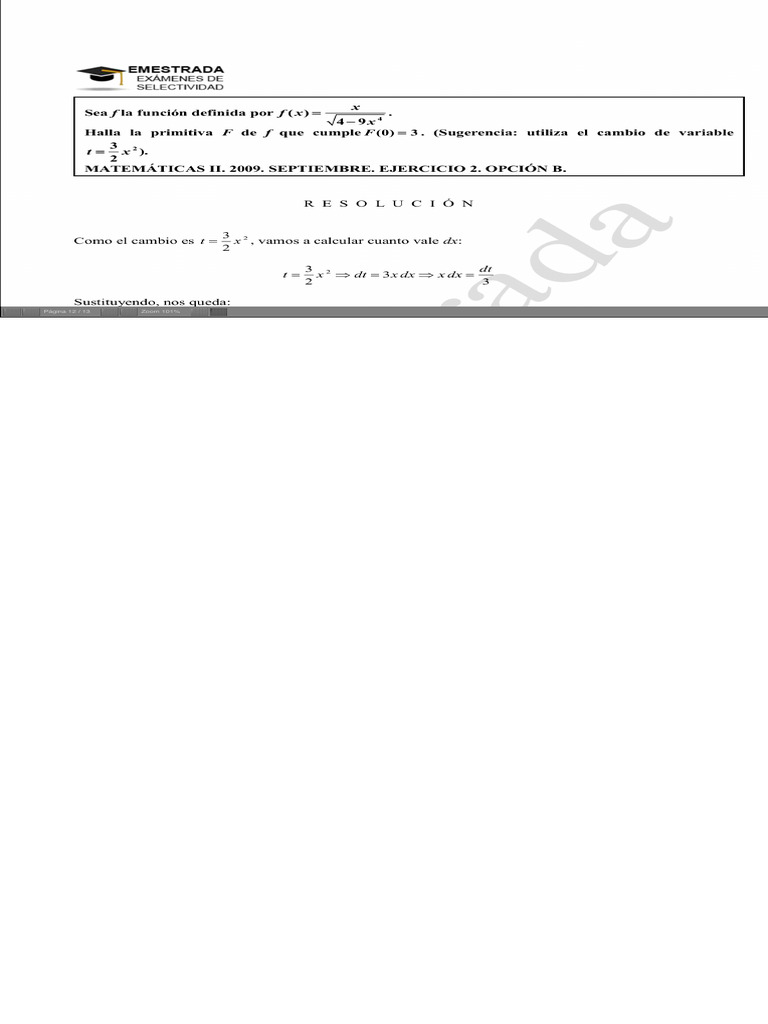 2009 Ejercicios Resueltos Selectividad Integrales Matemáticas ? Emestrada | PDF | Química ...