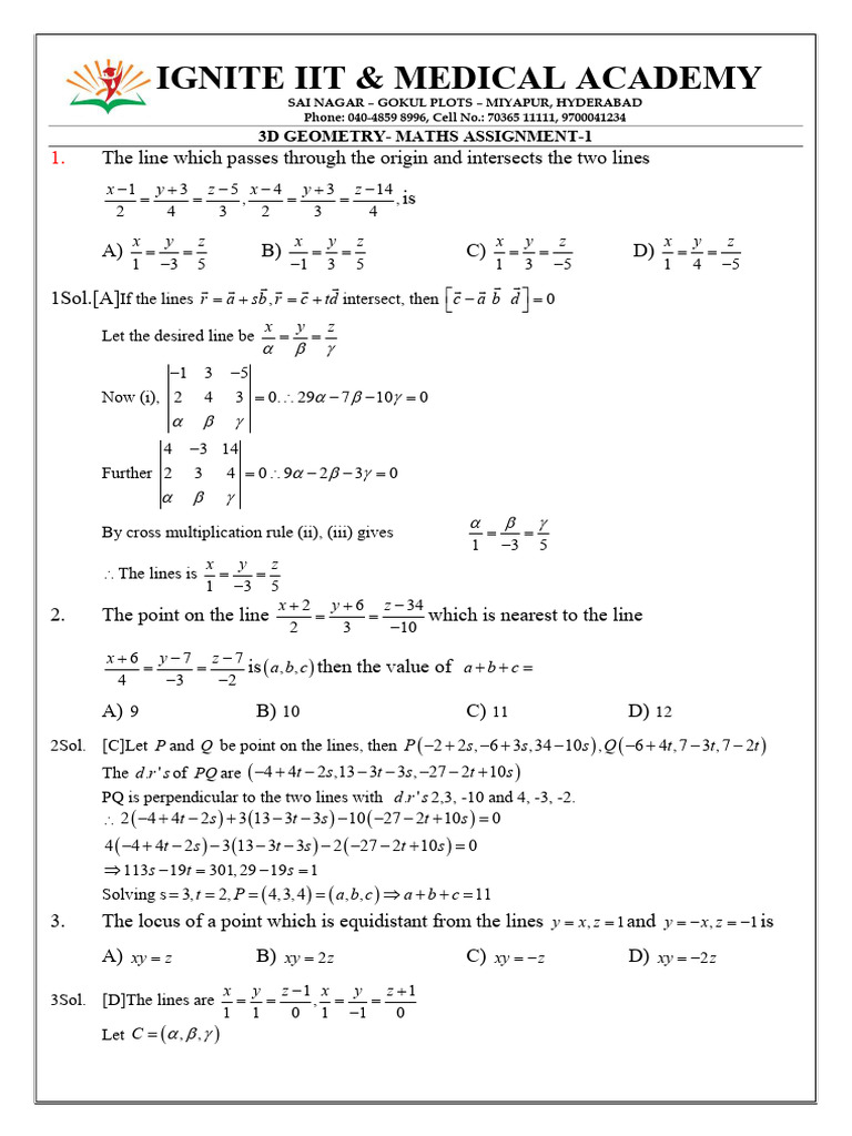 3D Geometry Assignment Problems | PDF | Tetrahedron | Euclidean Geometry