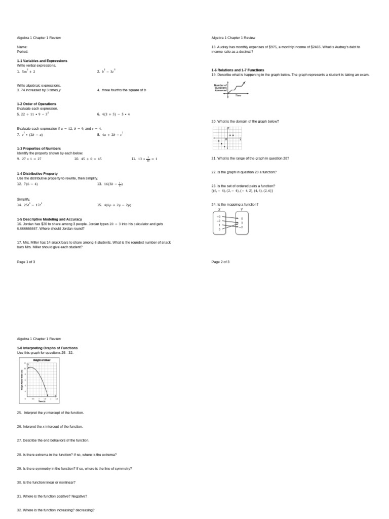 A1 Chapter 1 Review - Google Docs | PDF | Function (Mathematics ...